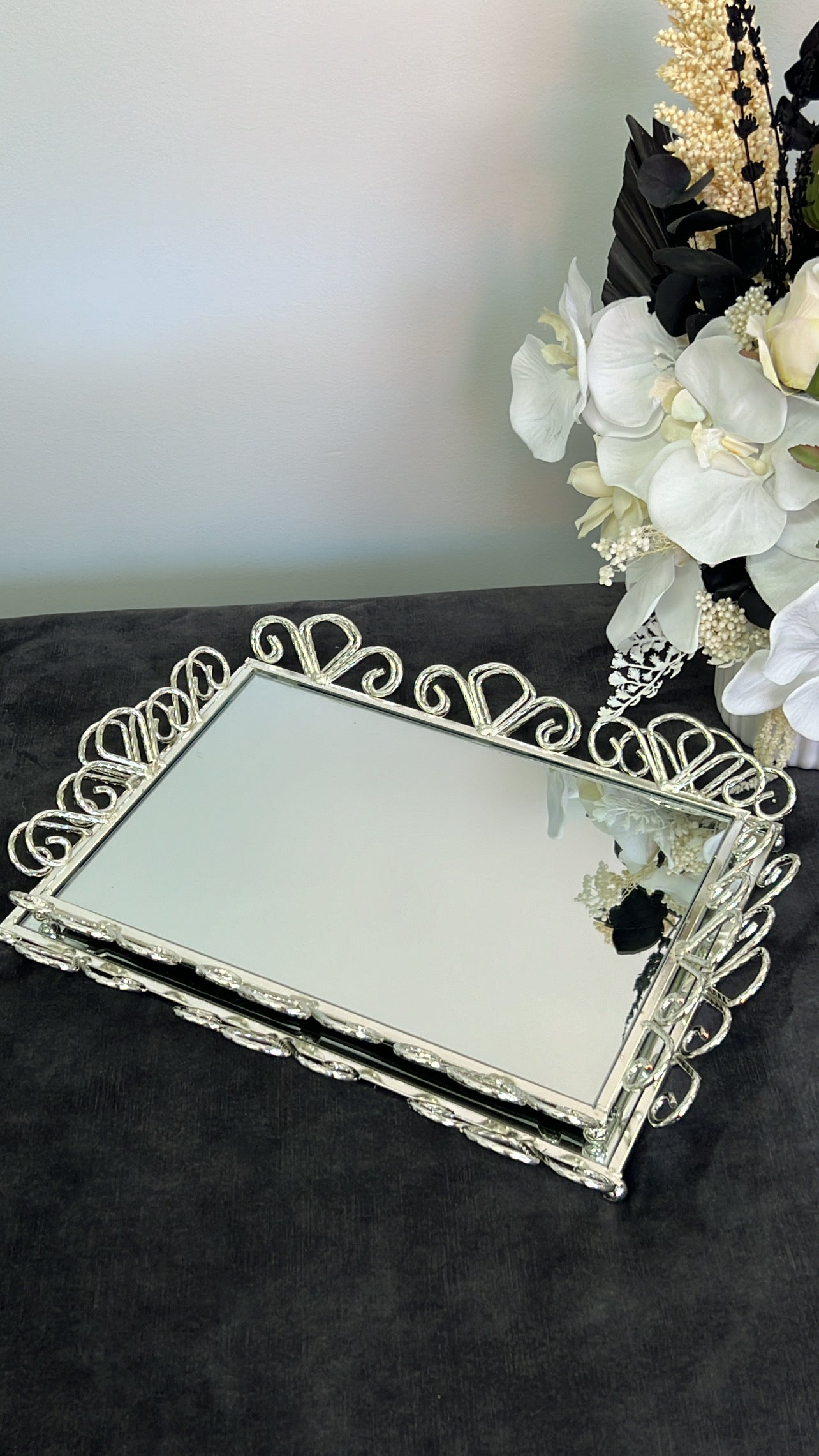 Saraya silver mirror tray | Luscious Homewares