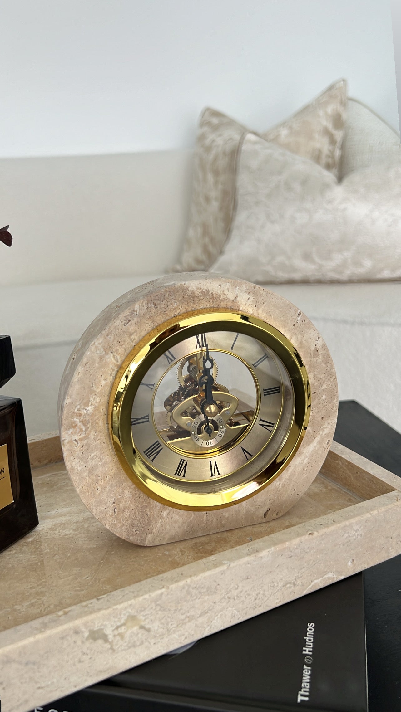 Travertine stone clock– Luscious Homewares