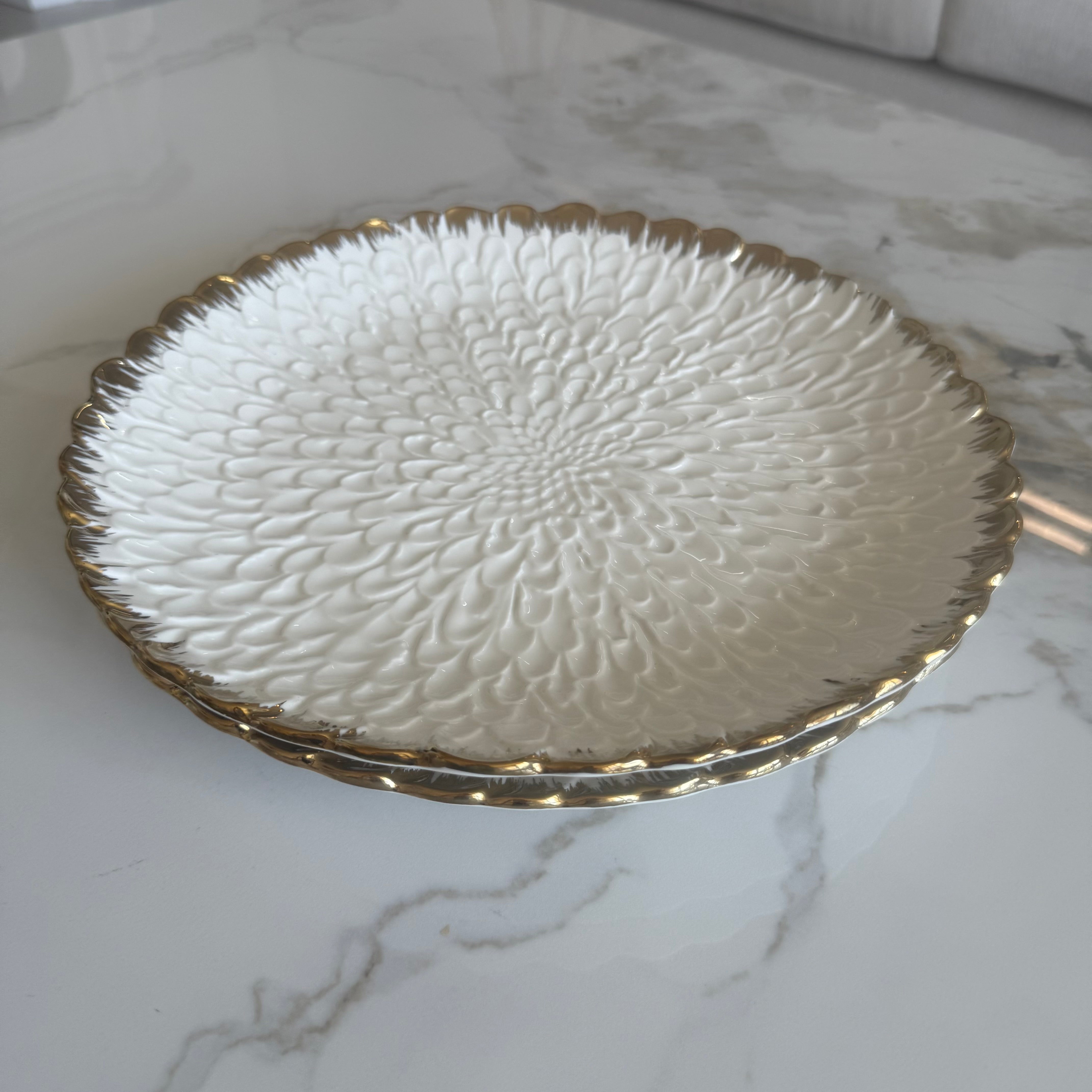 Intricate white and gold large platters 2 piece set . | Luscious Homewares